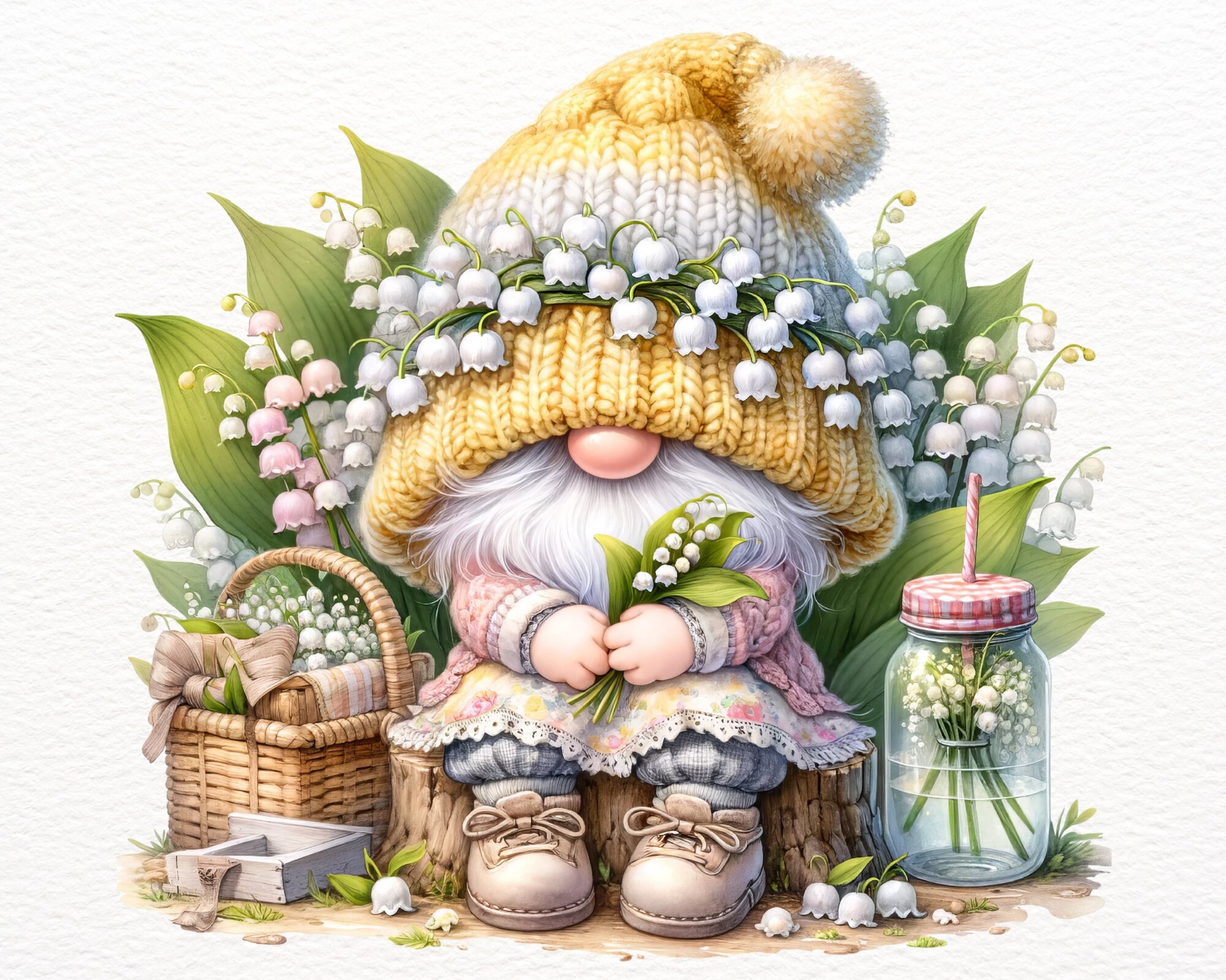 Watercolor Gnome Clipart Bundle Png, Spring Gnome Png, Spring Floral ...