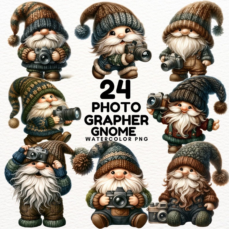 Watercolor Camera Photographer Gnome Clipart Bundle, Camera Photography ...