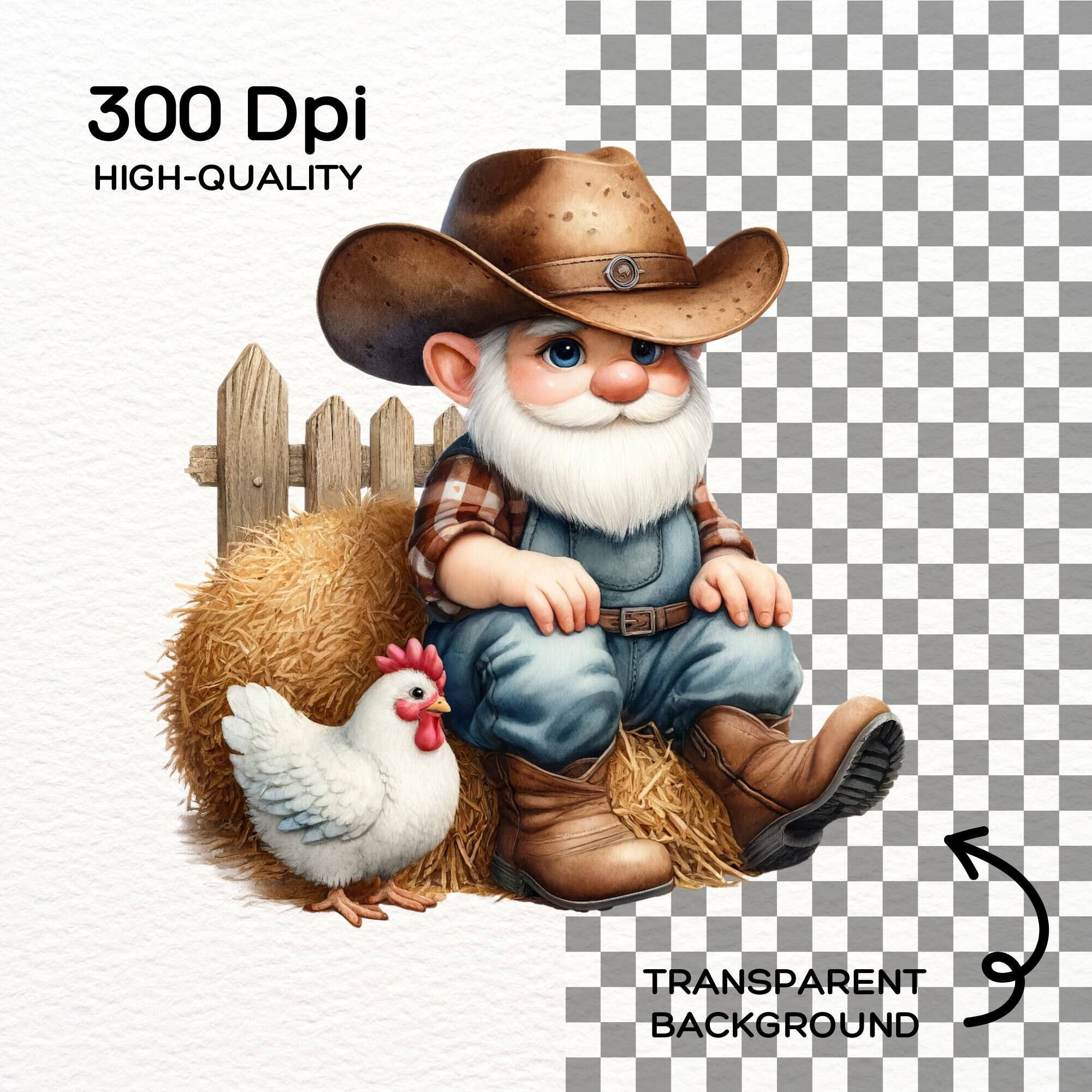 Watercolor Animal Farm Gnome Clipart Png, Animal Farm Gnome, Farmer ...
