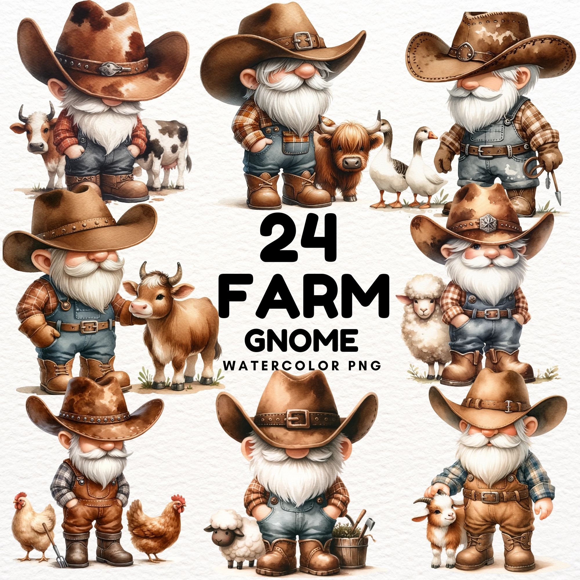 Watercolor Animal Farm Gnome Clipart Png, Animal Farm Gnome, Farmer ...