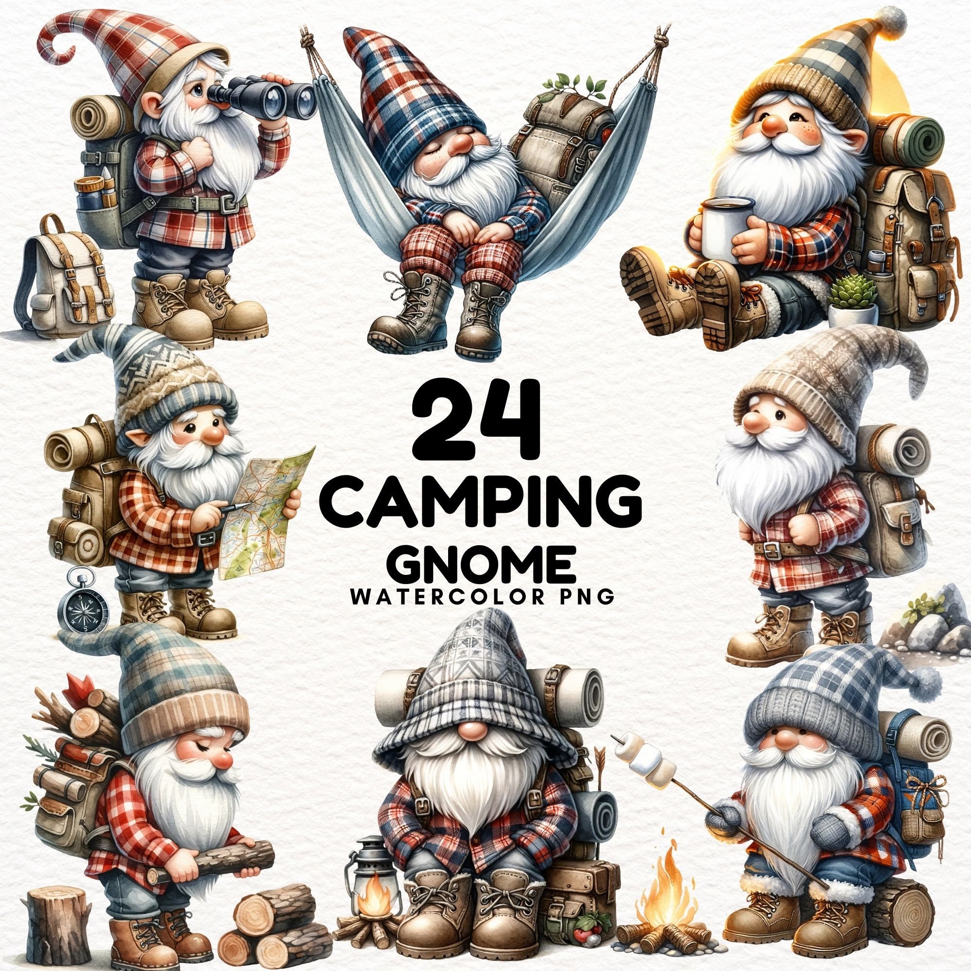 Watercolor Camping Gnome Clipart, Camping Gnome Png, Adventure Gnome ...