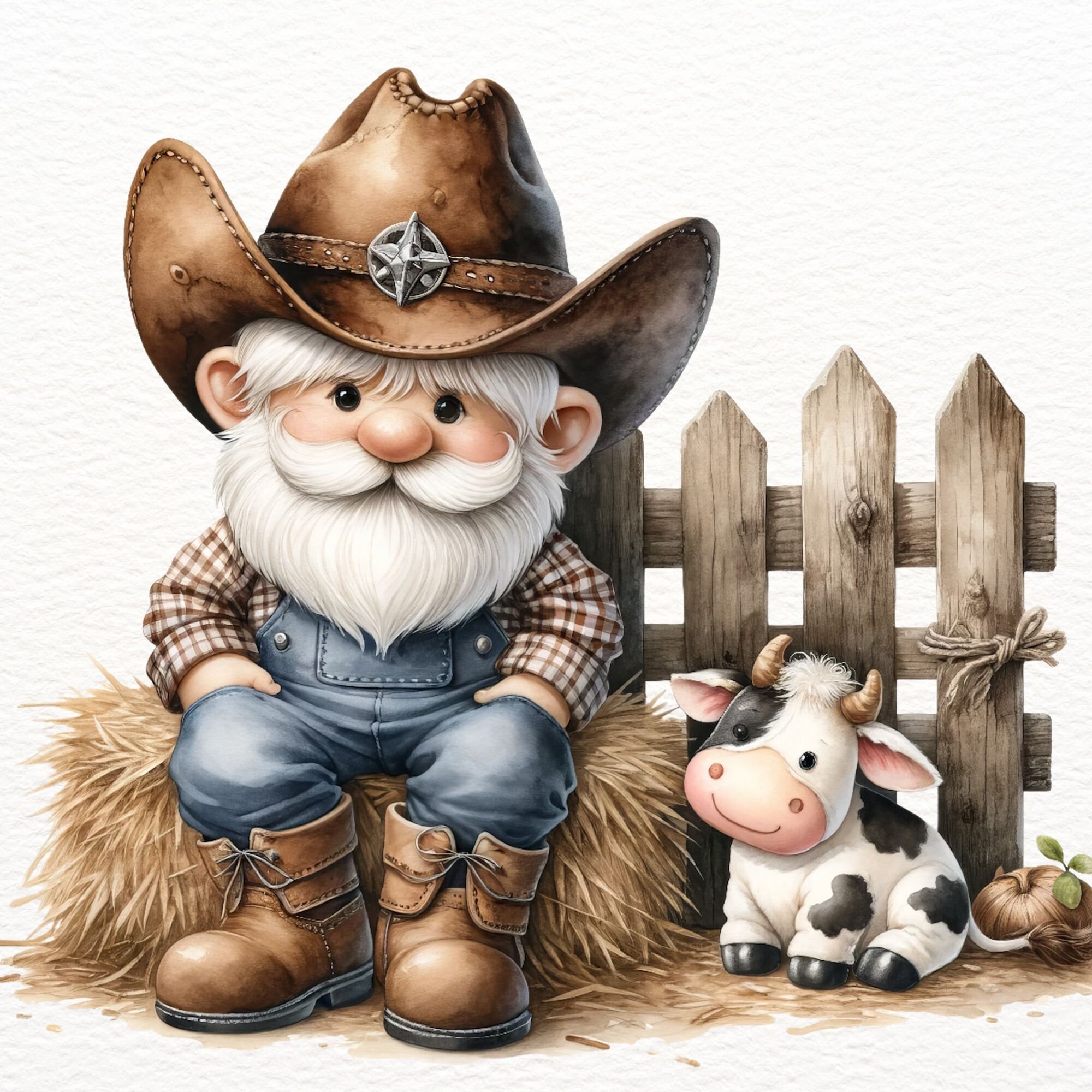 Watercolor Animal Farm Gnome Clipart Png, Animal Farm Gnome, Farmer ...