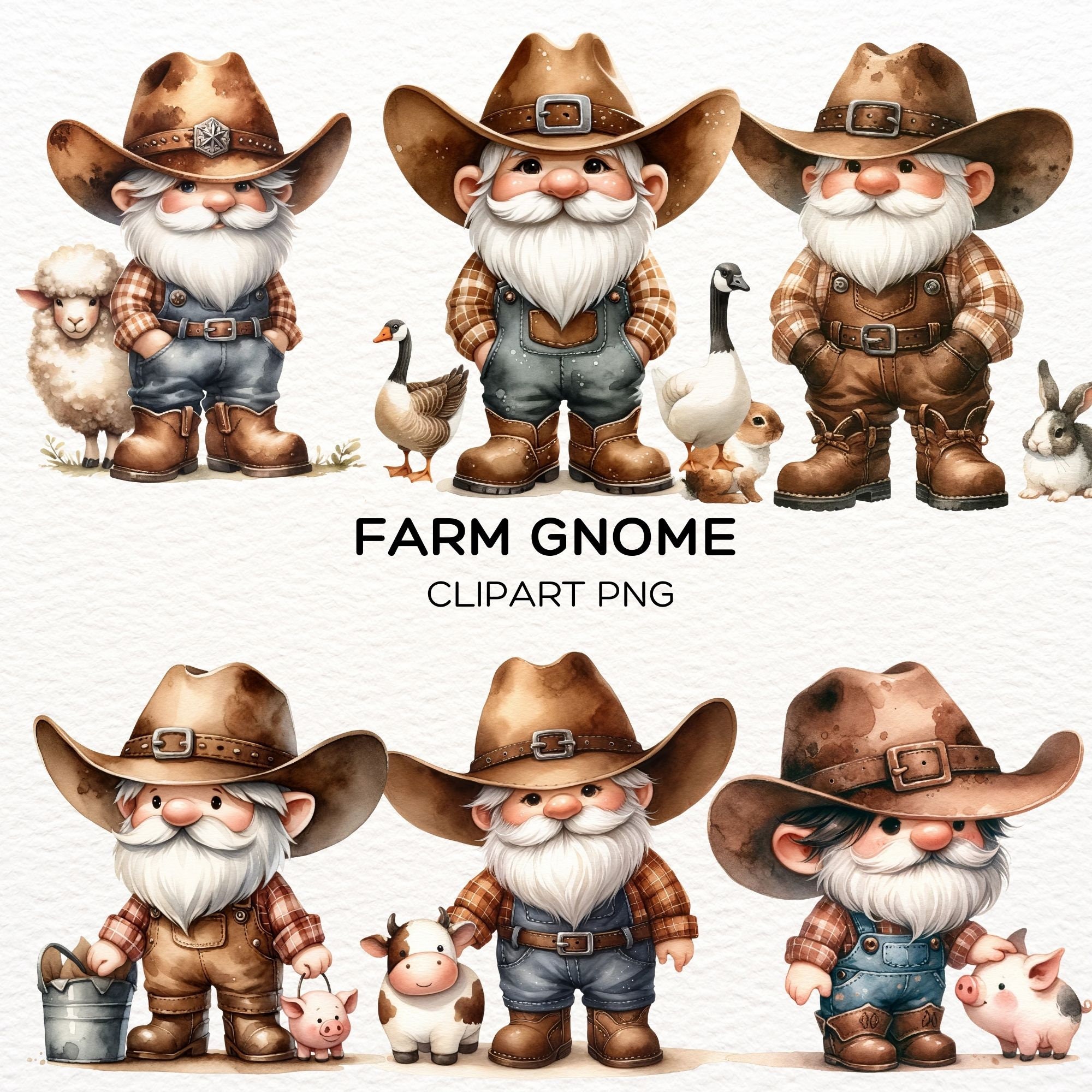 Watercolor Animal Farm Gnome Clipart Png, Animal Farm Gnome, Farmer ...