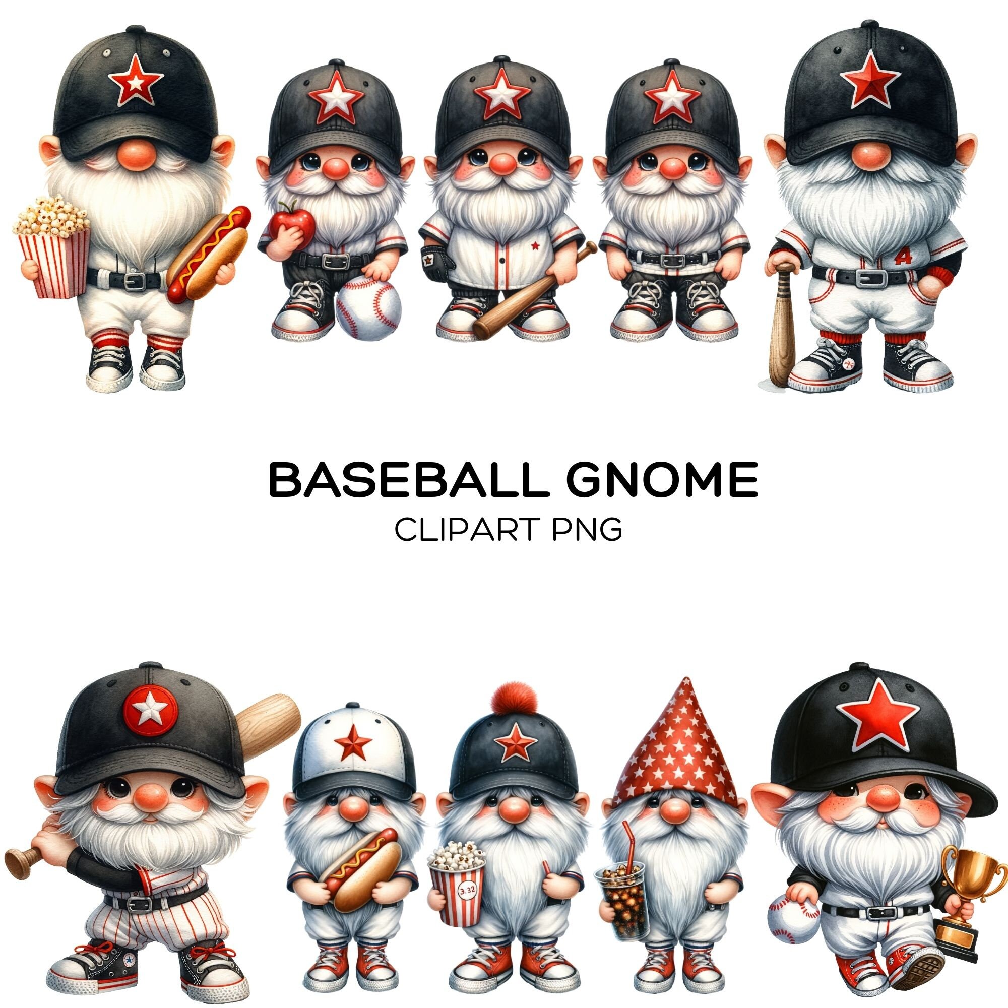 Watercolor Baseball Gnomes, Baseball Gnome Png, Sport Gnomes, Cute ...