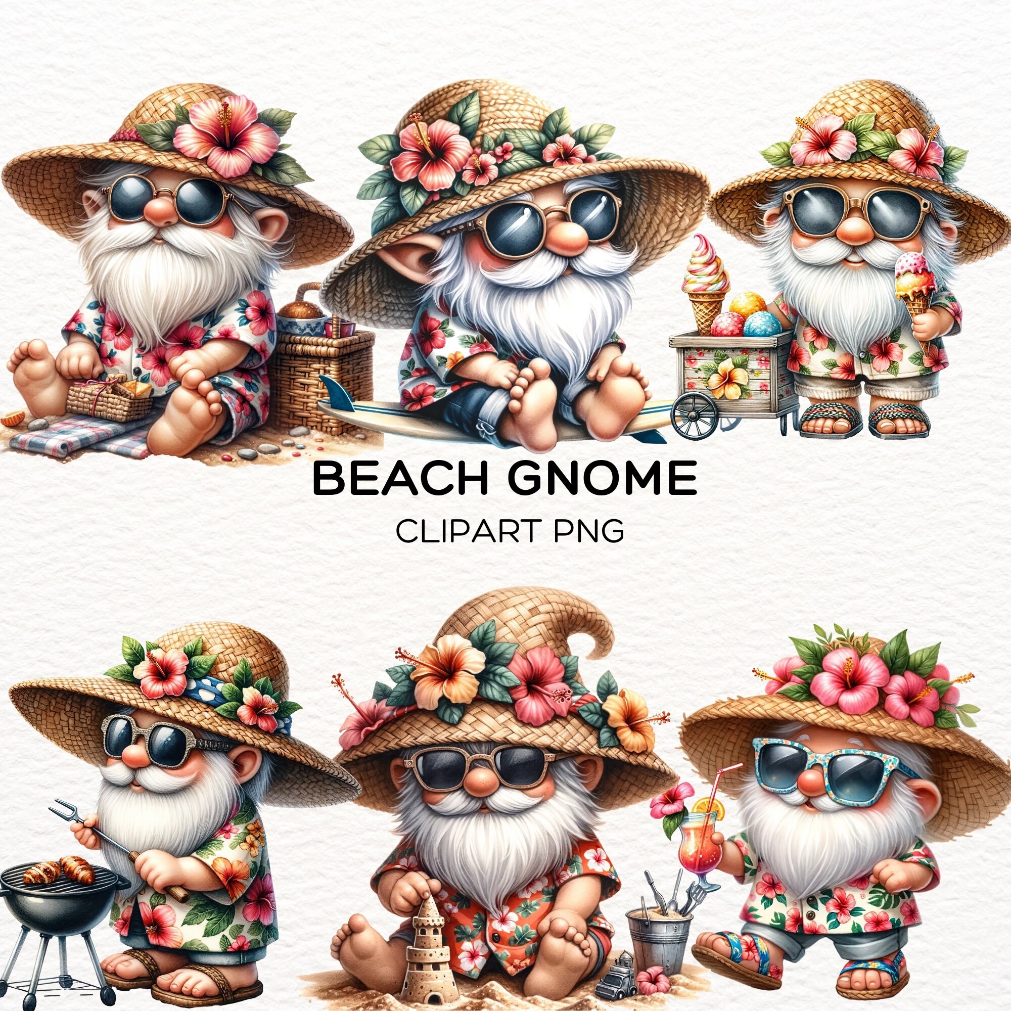 Watercolor Summer Beach Gnome Clipart Png, Gnome Summer Beach Clipart ...