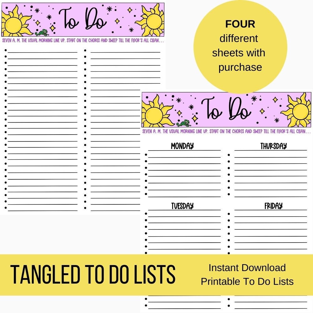 Tangled to Do List Sheet Printable to Do List Rapunzel to Do - Etsy