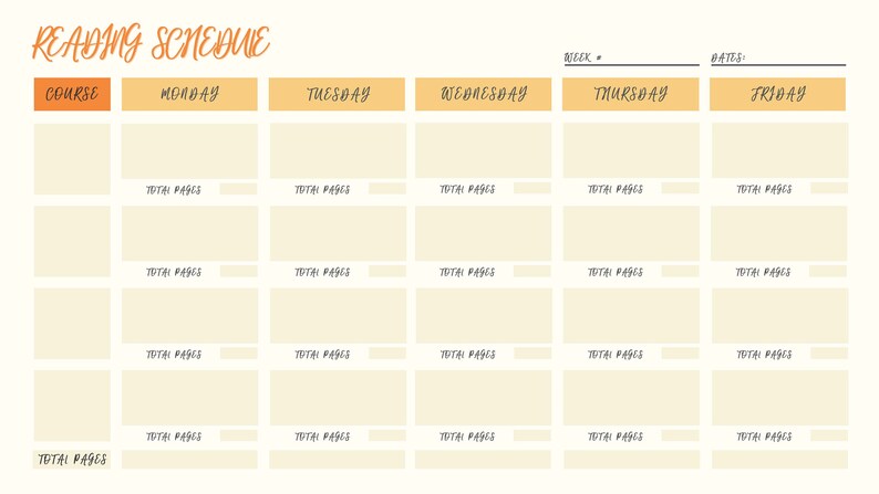 Reading Schedule | Printable (homeschool, Law School, University, Etc ...