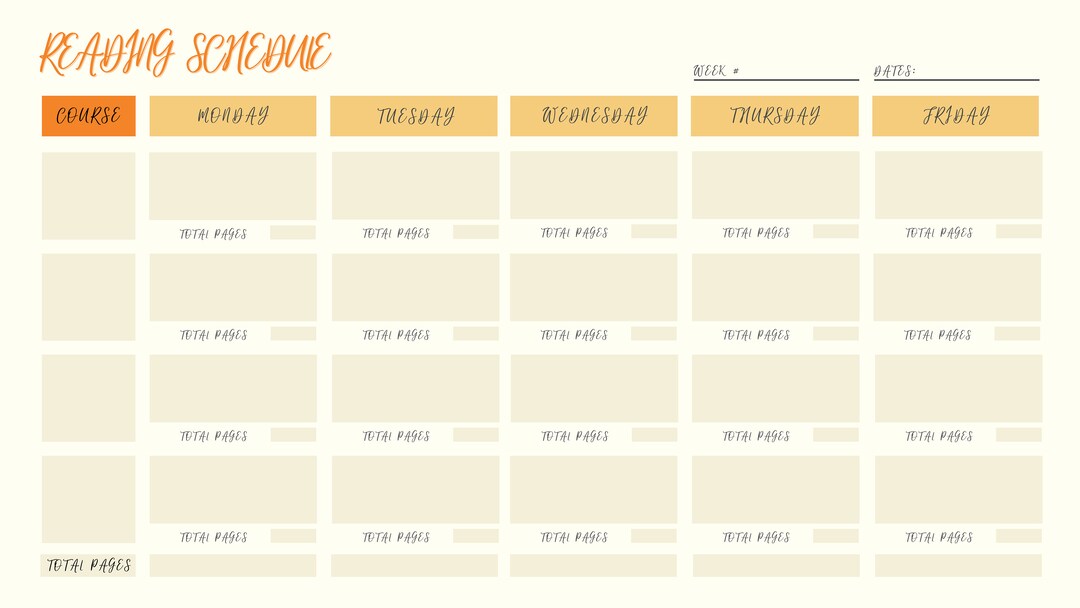 Reading Schedule | Printable (homeschool, Law School, University, Etc ...