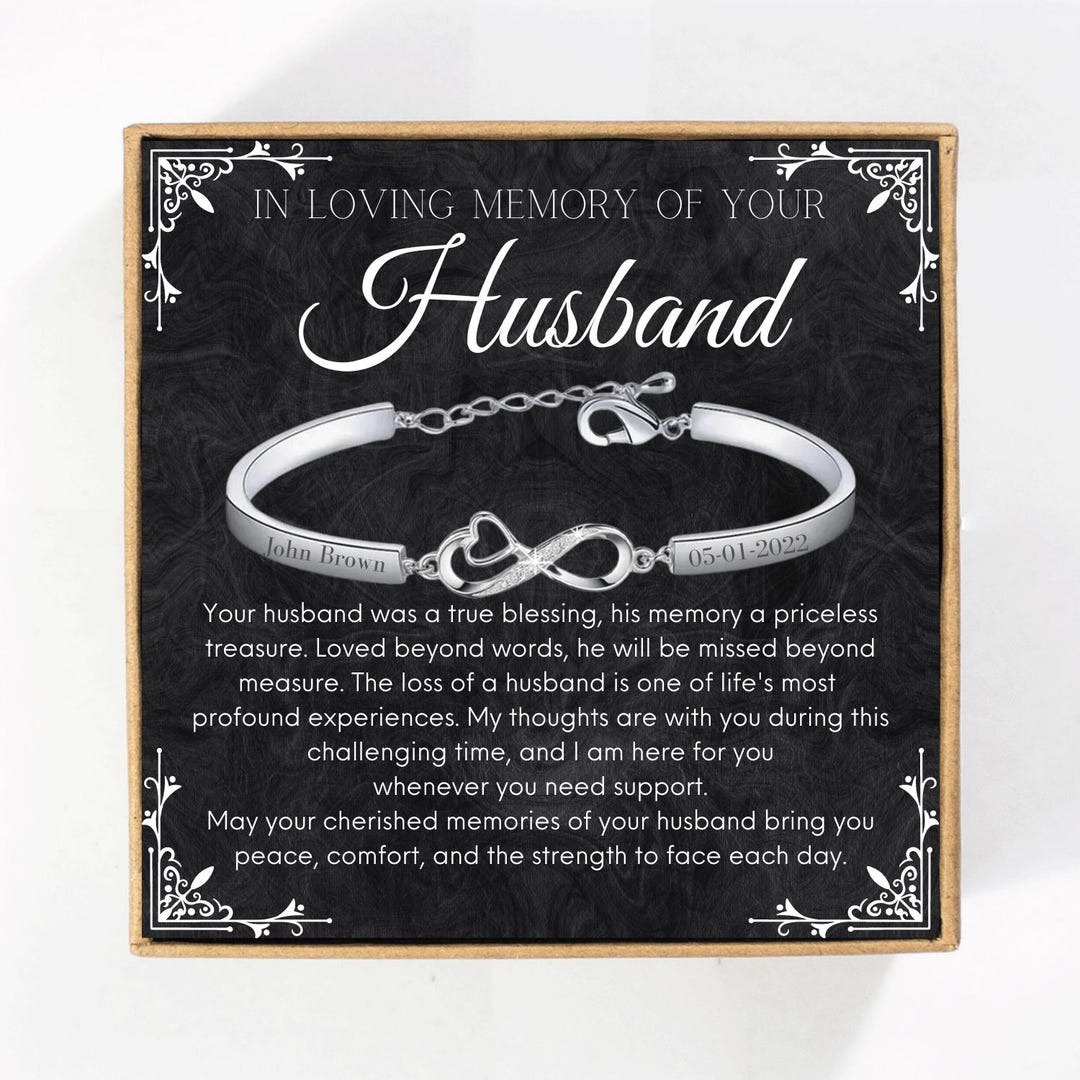 Husband Sympathy Gift, Husband Custom Memorial Bracelet Personalized Engraved Name & Date ...