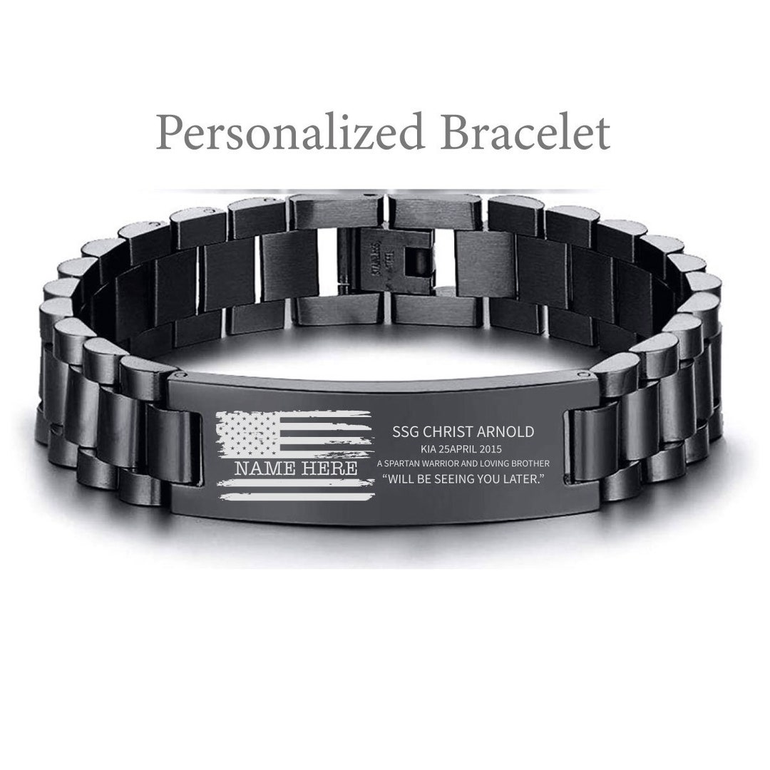Military Memorial Bracelet Custom Engraved Military Black Bracelet ...