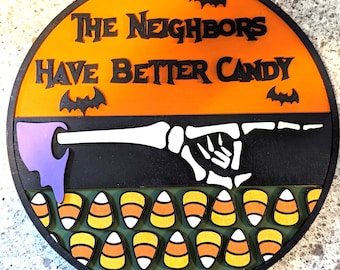 Halloween CANDY CORN Trick or Treat SIGN Pumpkin Wall Art Door Plaque ...