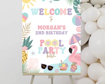 Editable Pastel Pool Party Welcome Sign Tropical Splish Splash Girly ...