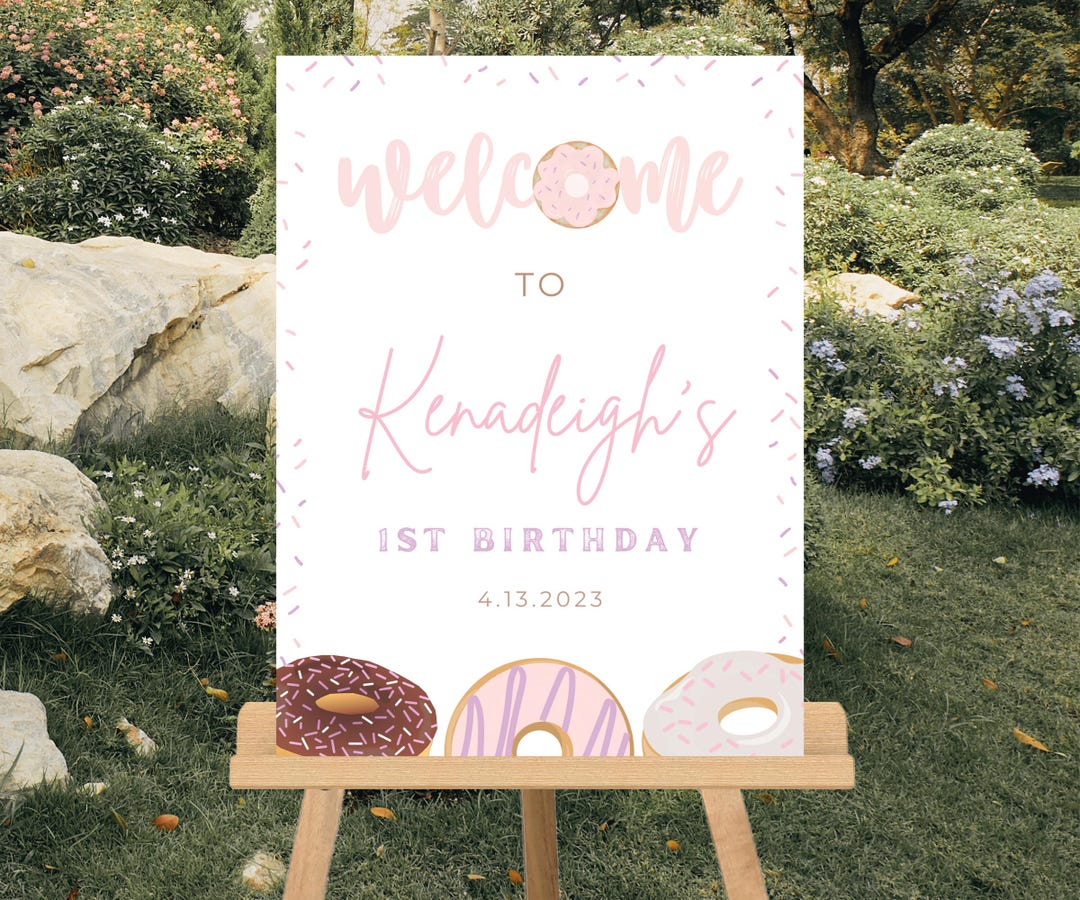 Editable Donut Welcome Sign Girl Donut Party Table Sign Donut Birthday ...