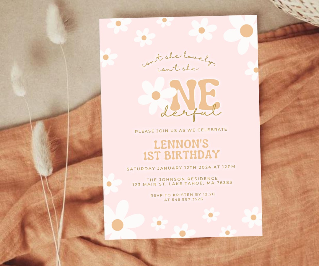 Editable Daisy Birthday Party Invitation Boho Little Miss One-derful ...