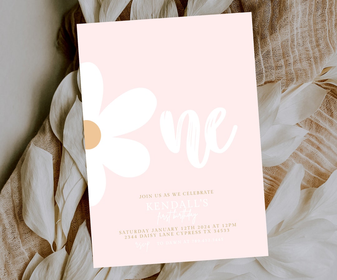 Editable Daisy Birthday Party Invitation Boho Little Miss One-derful ...