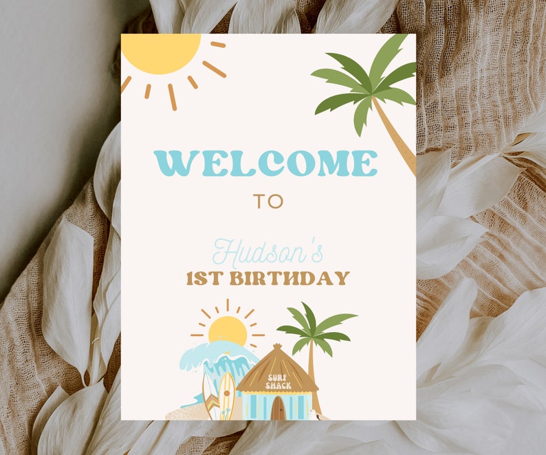 The Big One Welcome Sign, 1st Birthday Welcome Sign, Surf Beach Theme ...