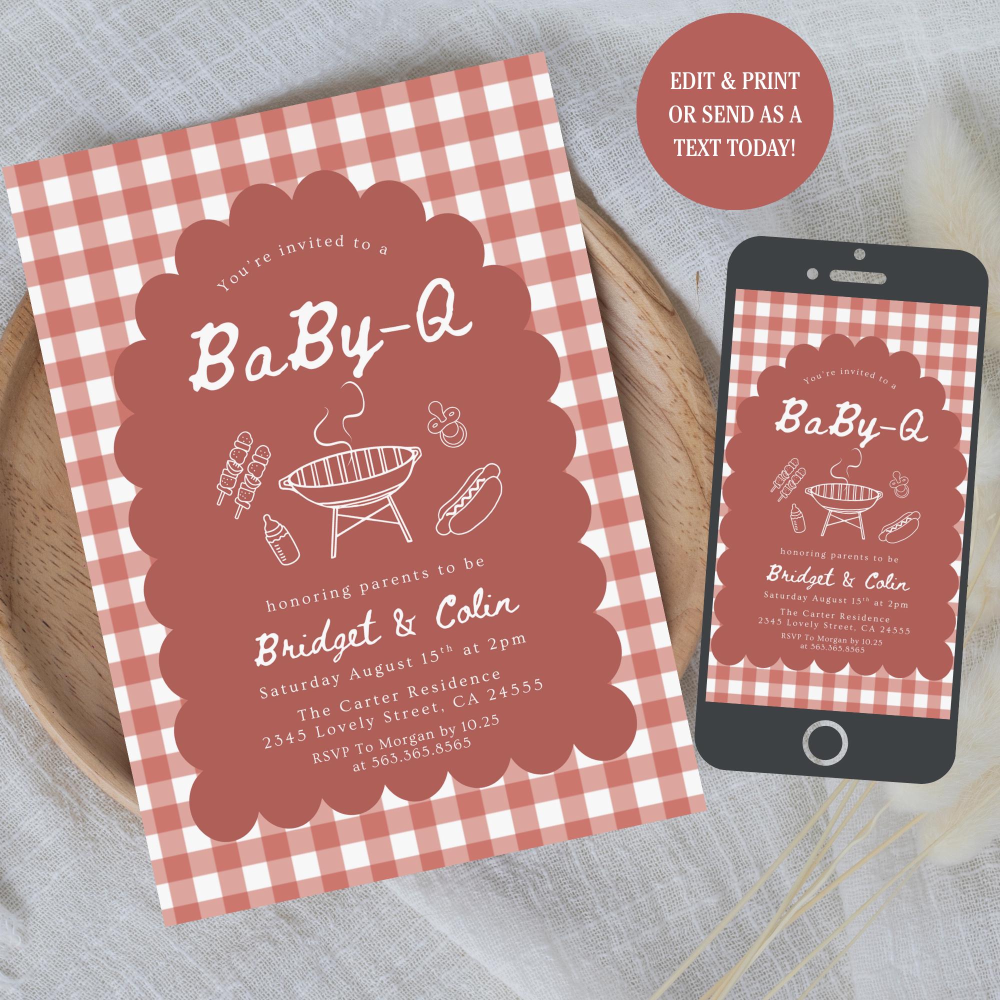 Red Baby Q Baby Shower Invitation | Bbq Grill Baby Sprinkle | Backyard ...