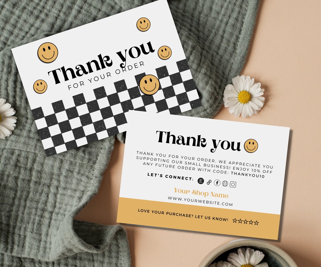 Retro Thank You Card Template, Editable Small Business 70s Groovy Thank ...