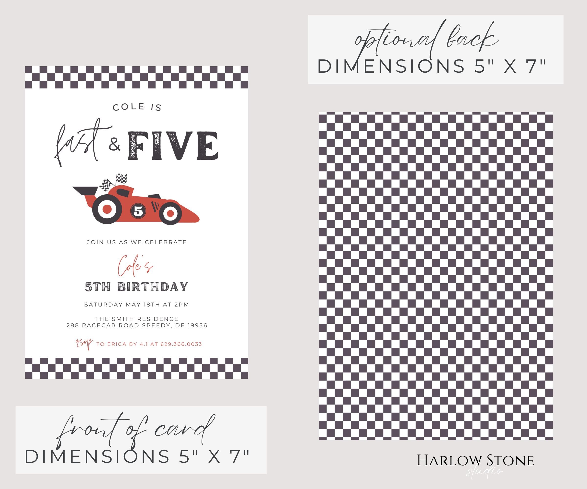 Fast and Five Birthday Invitation, 5th Birthday, Race Car Invitation ...