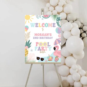 Editable Pool Party Welcome Sign Tropical Splish Splash Girly Pool ...
