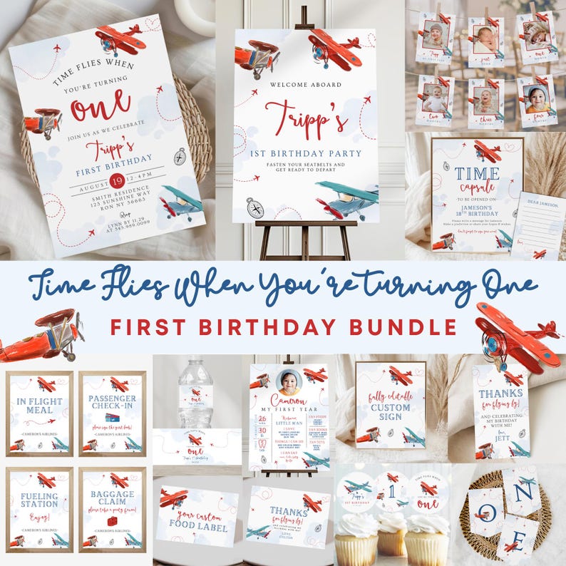 Time Flies When You’re Turning ONE Birthday Party Invitation, Airplane ...