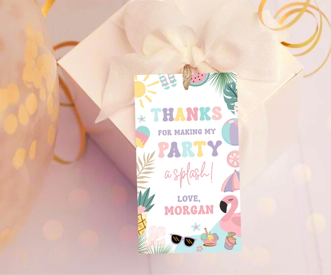 Editable Pool Party Favor Tags Tropical Splish Splash Girly Pool Party ...