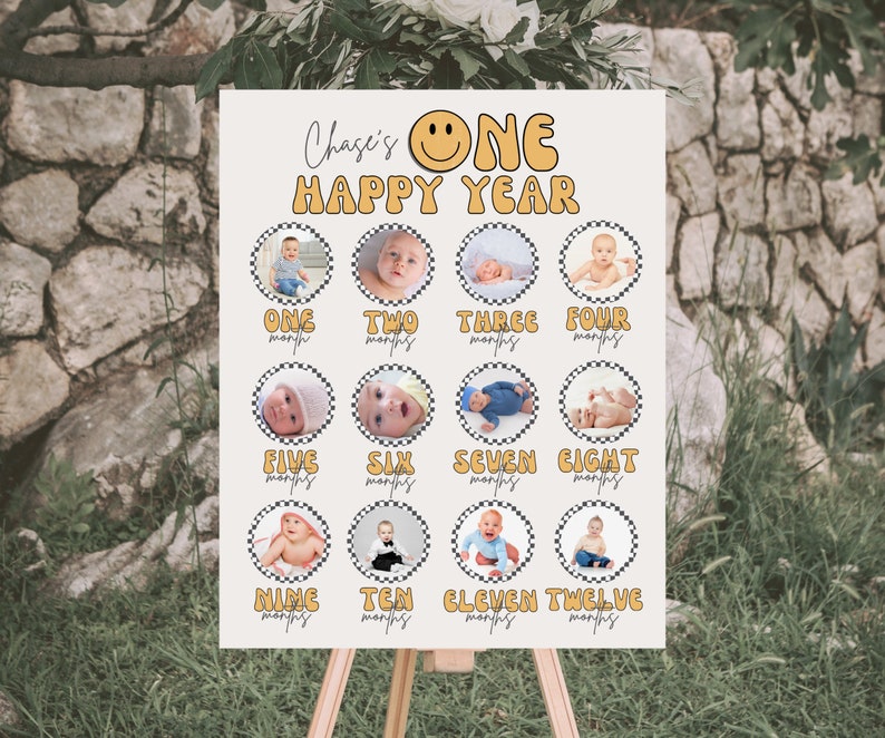 EDITABLE One Happy Dude First Year Board, Smiley Face 1st Birthday ...