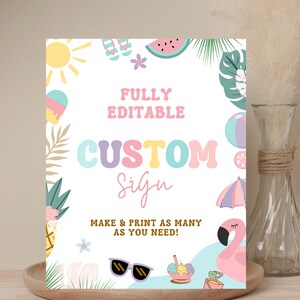 Editable Pool Party Editable Sign Tropical Splish Splash Girly Pool ...