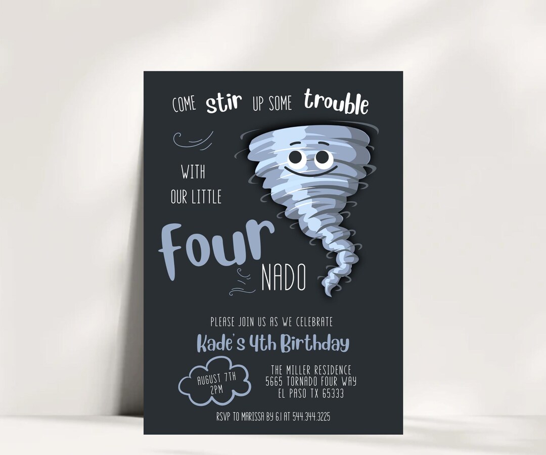 Boy Fournado Birthday Party Invitation | Storm Weather Party Invitation ...