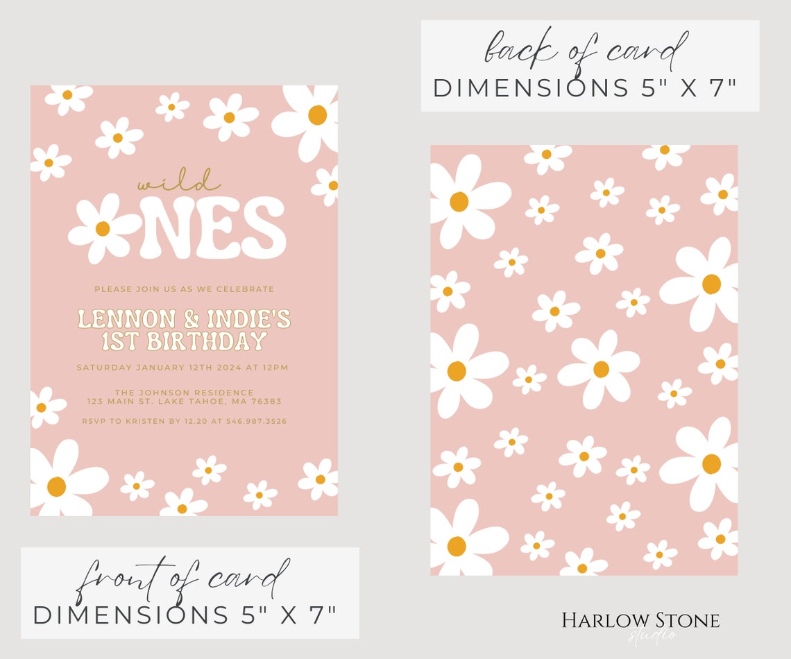 Editable Daisy Twin Birthday Party Invitation Boho Daisy Wild Ones Twin ...