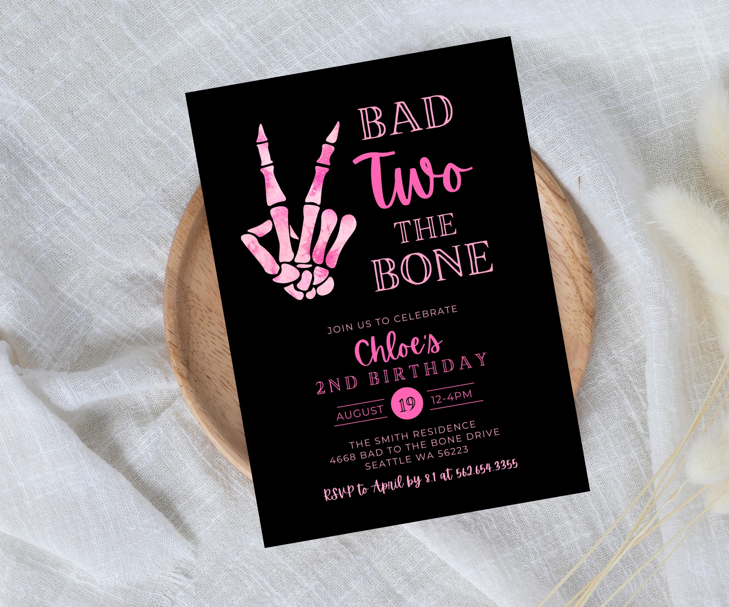 Bad TWO the Bone 2nd Birthday Party Invitation, Instant Download ...