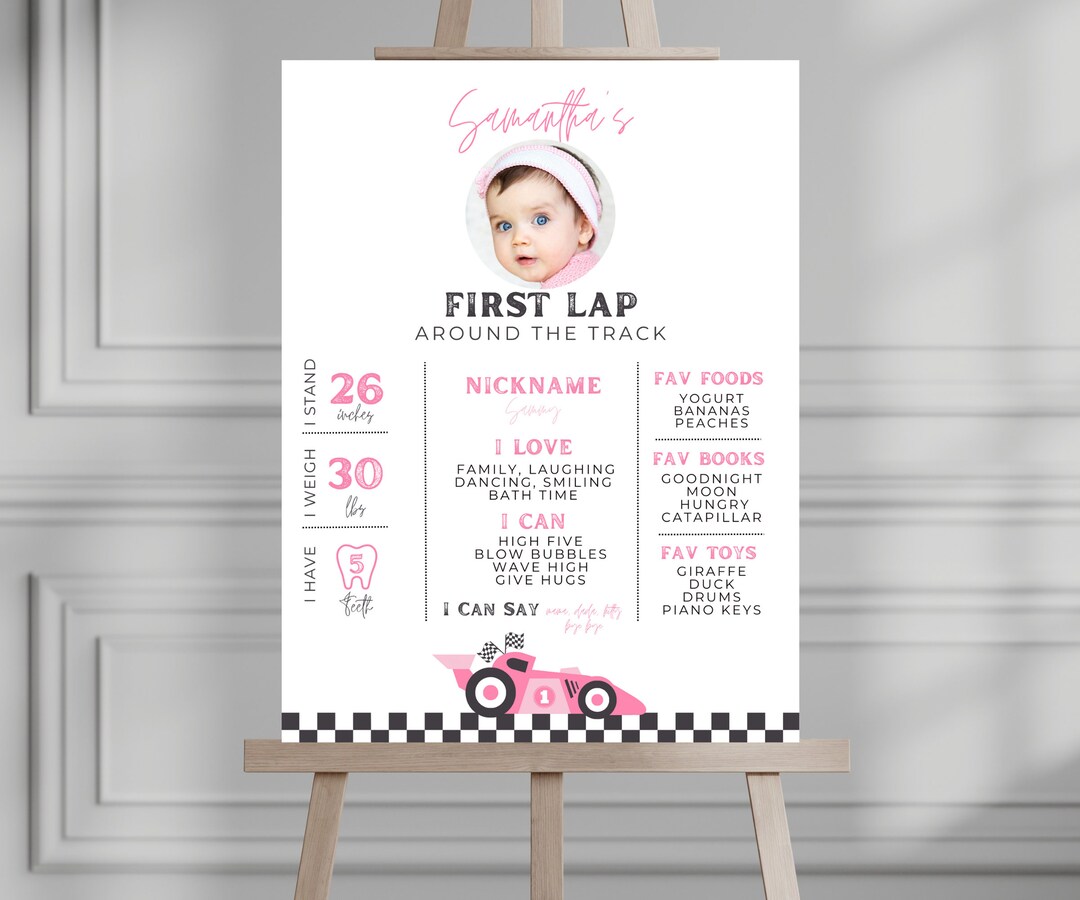 Fast One Milestone Poster, My First Year Birthday Stats, 1st Year Sign ...