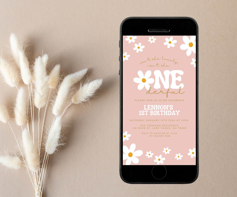 Editable Daisy Birthday Party Text Invitation Boho One-derful - Etsy