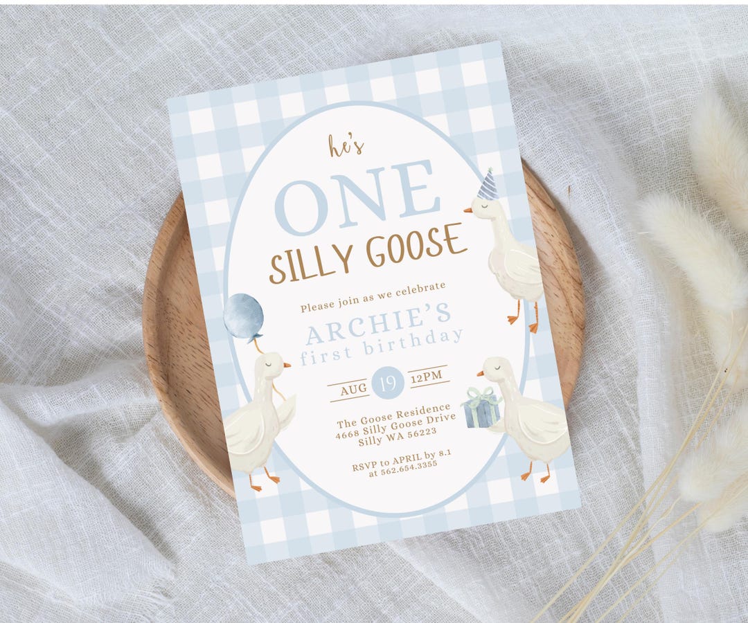 One Silly Goose Birthday Invitation Template, Editable Boy 1st Birthday ...