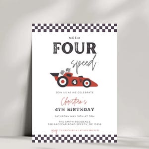Need FOUR Speed Birthday Invitation Template | Editable Red Race Car ...