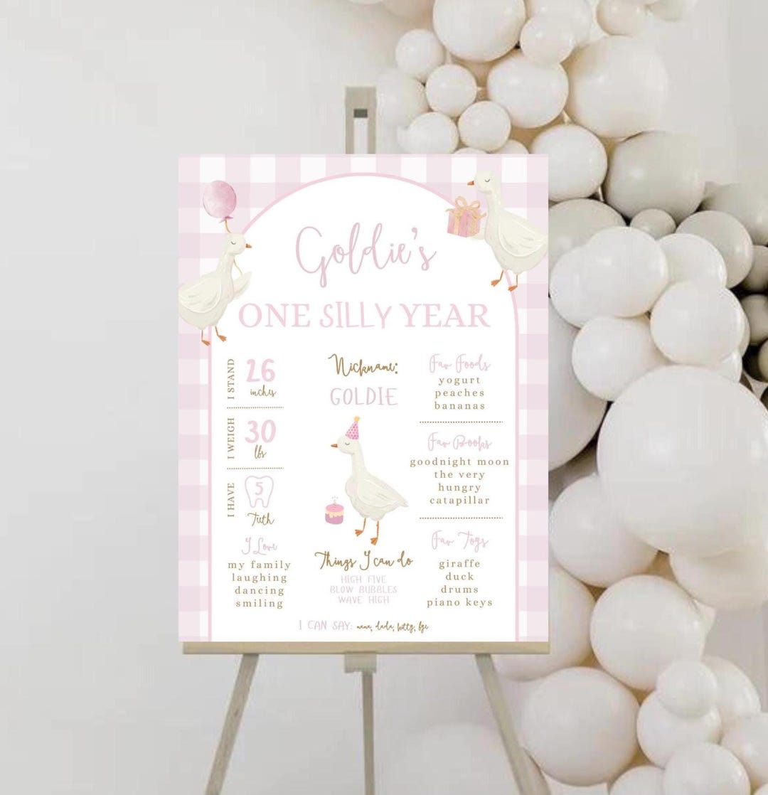 One Silly Goose Milestone Board Template | Editable Pink Goose 1st ...