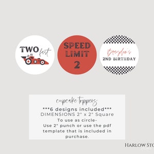 Boy Racecar Two Fast Birthday Party Cupcake Toppers, Editable Template ...