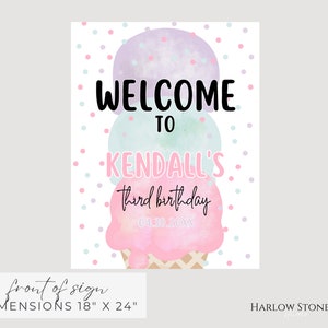 Editable Ice Cream Party Welcome Sign Ice Cream Birthday Welcome Ice ...
