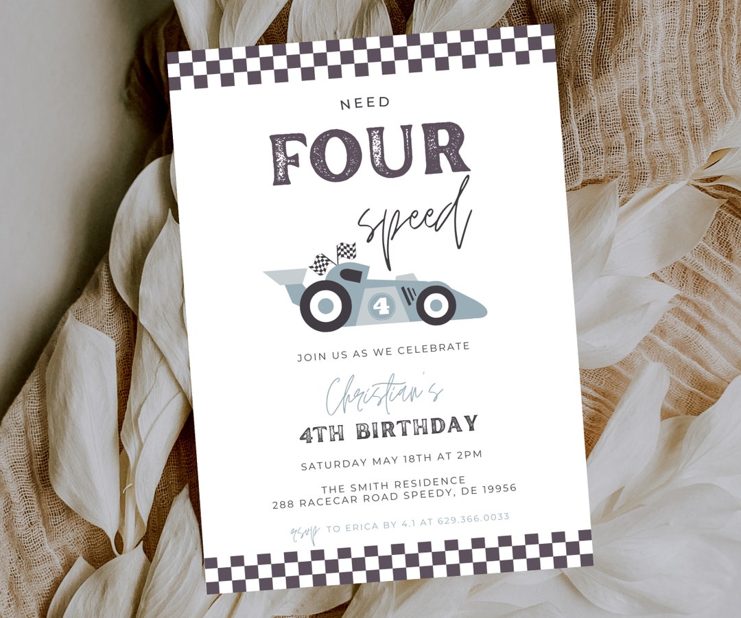 Need FOUR Speed Birthday Invitation Template Editable Red Race Car 4th ...