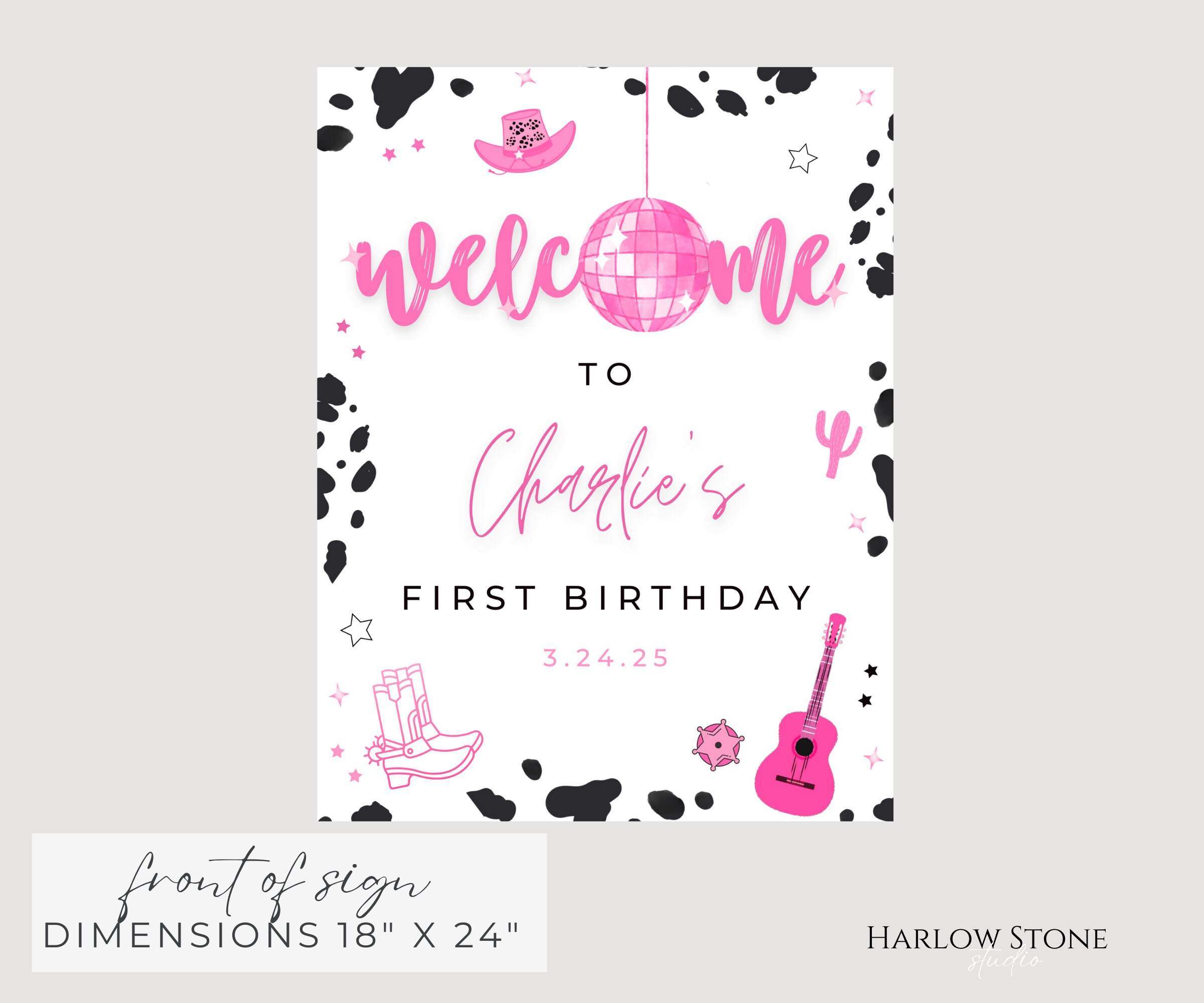 Editable Space Cowgirl Welcome Sign - Pink Disco Cowgirl Party ...