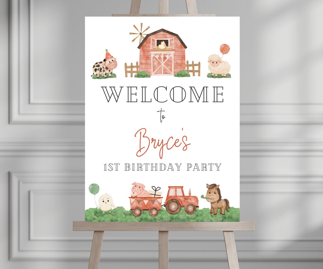 Farm Animals Birthday Welcome Sign Minimal Farm Animal Theme Birthday ...