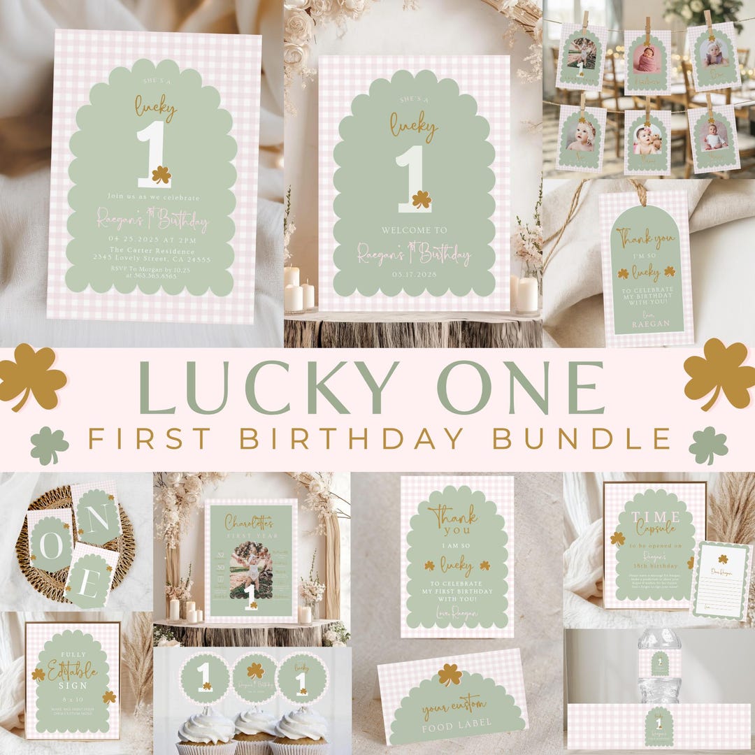 Lucky One First Birthday Invitation St Patrick's Day Four Leaf Clover ...