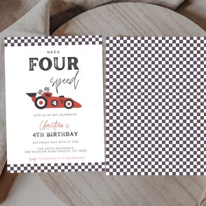 Need FOUR Speed Birthday Invitation Template Editable Red Race Car 4th ...