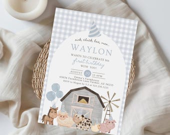 Farm Animal First Birthday Invitation Boy | Editable Farm Birthday ...