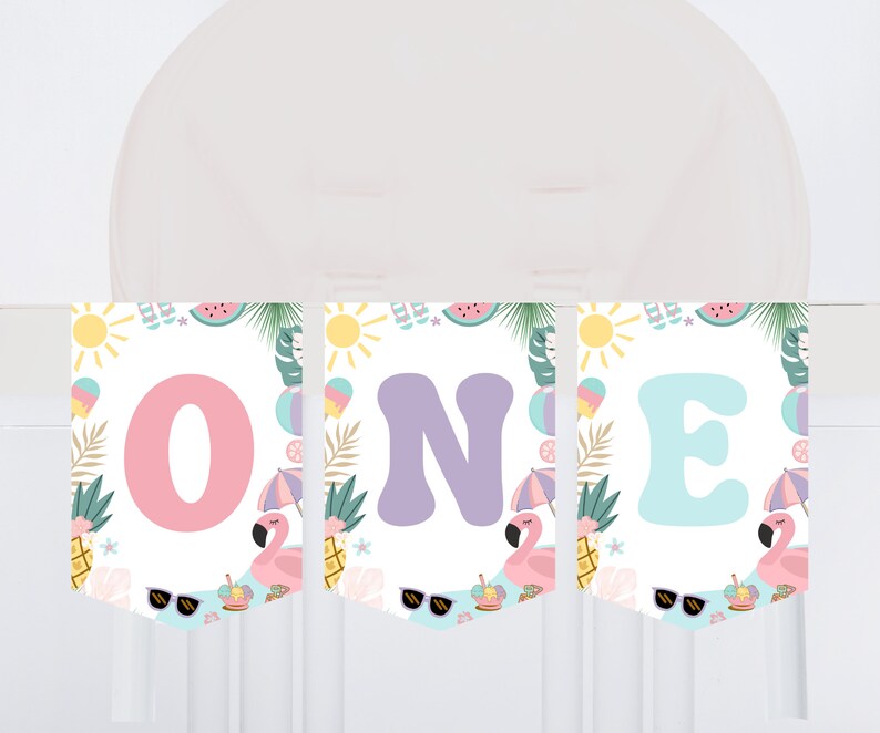 Editable Tropical Summer Splish Splash One Cool Babe 1st Birthday One ...