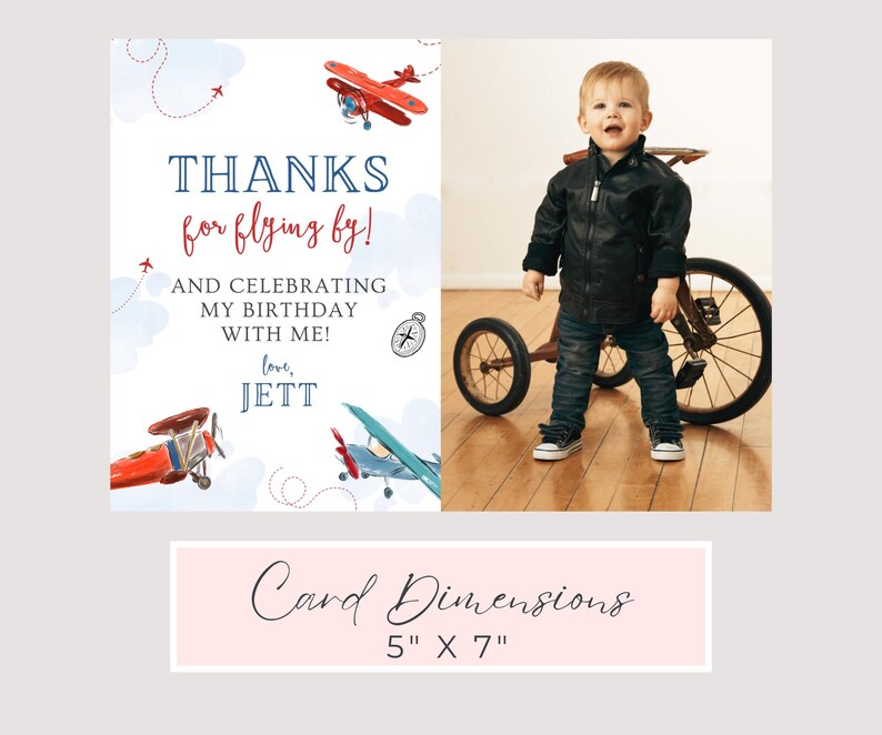 Editable Airplane Birthday Thank You Card, Modern Plane Thank You Card ...
