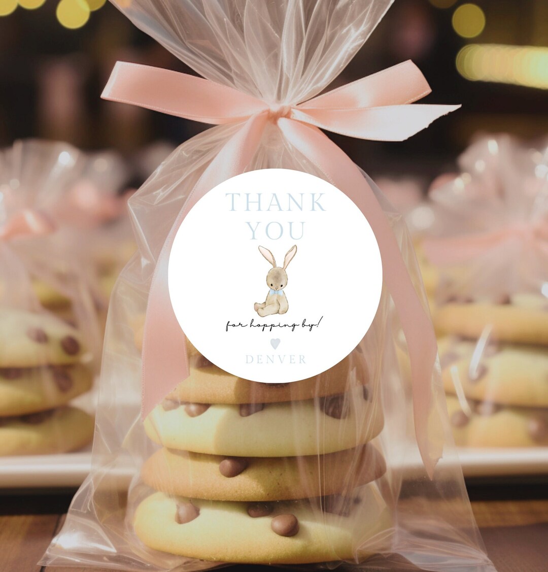 Easter Bunny Circle Sticker Label, Round Tag, Treat Bag Thank You ...