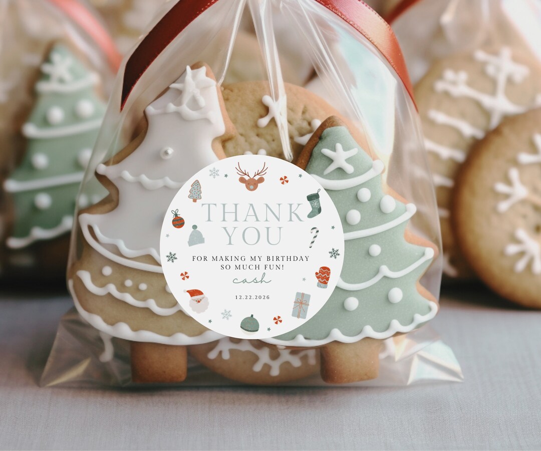 Editable Christmas Circle Sticker Label, Round Tag, Treat Bag Thank You ...