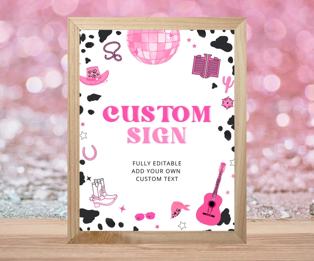 Editable Custom Sign Space Cowgirl Party Sign Disco Cowgirl Birthday ...
