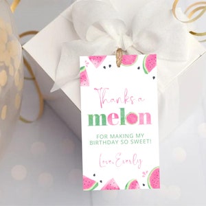 Editable Watermelon Birthday Thank You Tags Favor Tags Thanks A Melon ...
